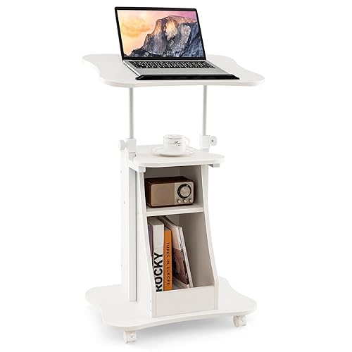 Tangkula Mobile Lectern Podium, Height Adjustable Podium Stand ...