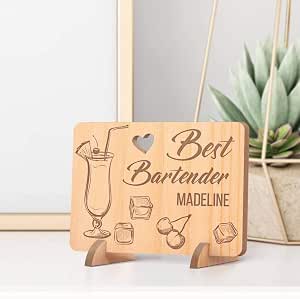 Amazon.com: Best Bartender Wooden Sign, Wooden Greetings Card ...