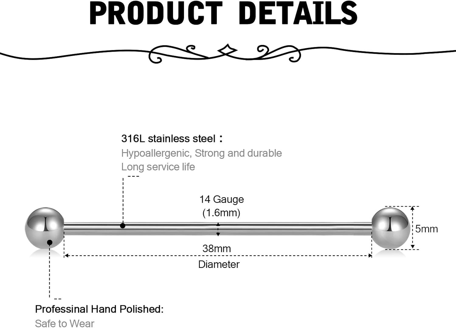 Briana Williams Industrial Bar Piercing Surgical Steel Scaffold Bars 14G 38mm Cartilage Earring ...
