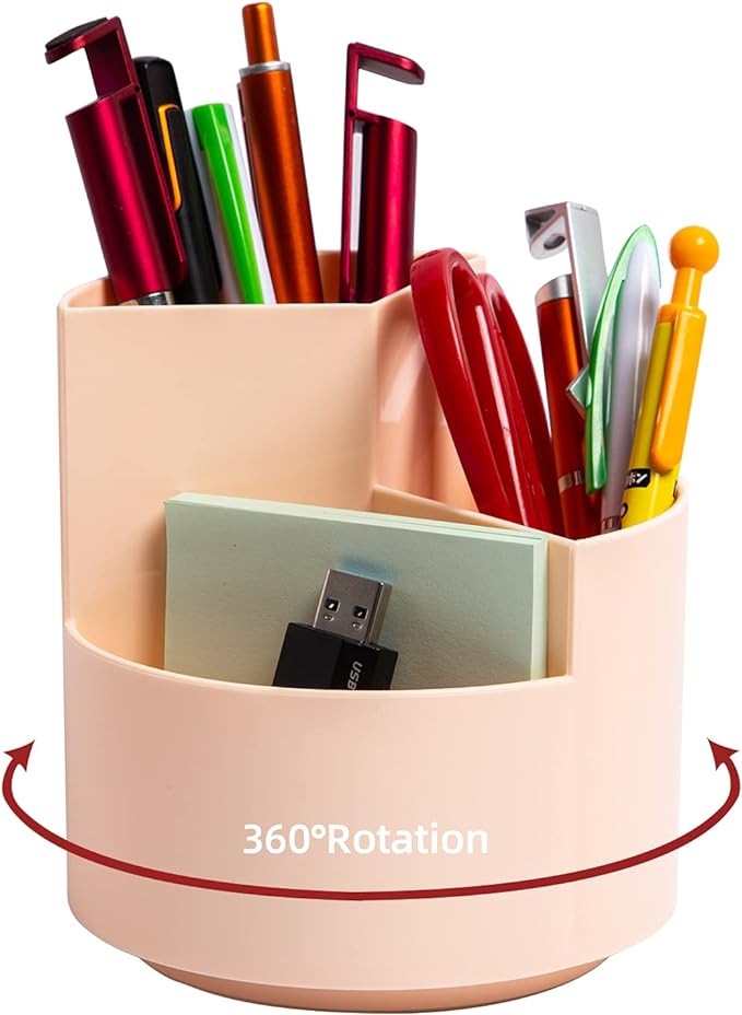 Desk Pencil Pen Holder, 3 Slots 360-Degree Spinning Pencil Pen Desk ...