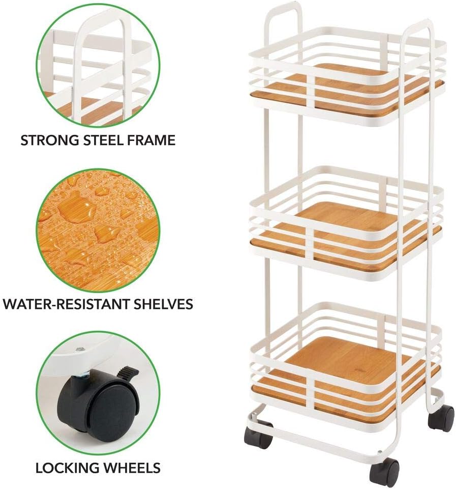 mDesign 3-Tier Storage Trolley — Portable Storage Unit with Basket ...