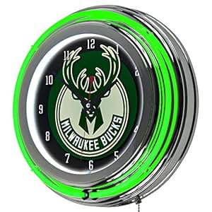 Amazon.com : NBA Milwaukee Bucks Chrome Double Ring Neon Clock, 14 ...