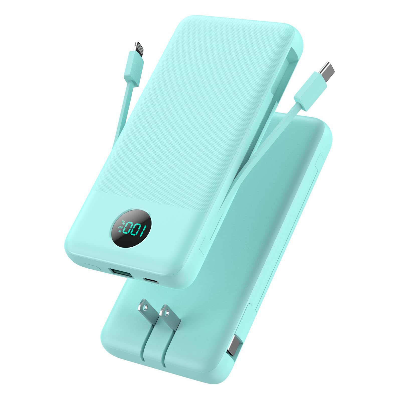 Portable Charger 13800mAh Slim USB C Power Bank with Built in Cables ...
