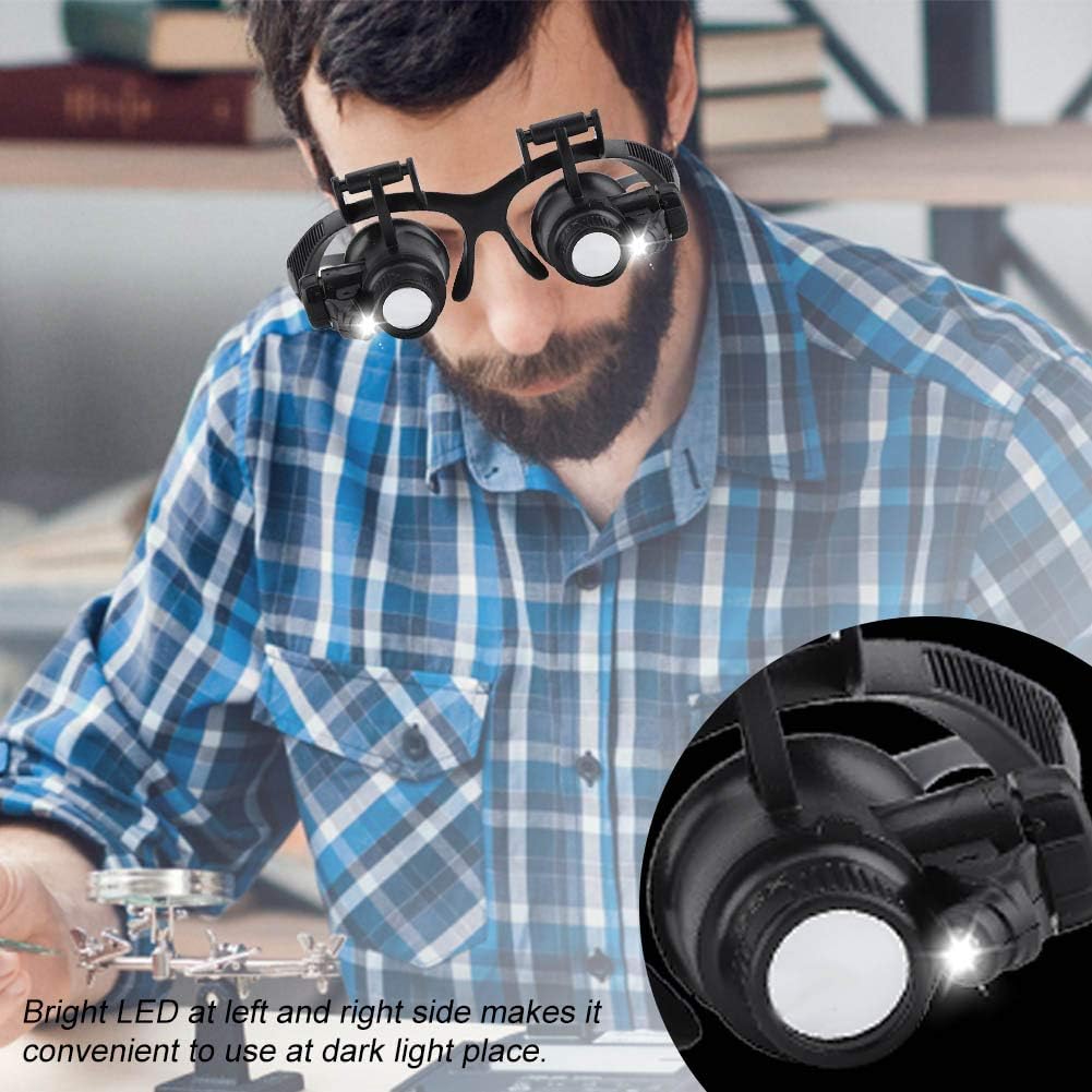 GOTOTOP LED Illuminated Hands Free Head Magnifier Visor Head Mounted ...