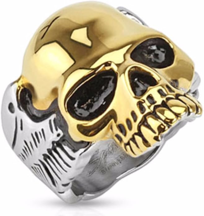 Skull Gold IP Two Tone Biker Ring Stainless Steel|Amazon.com