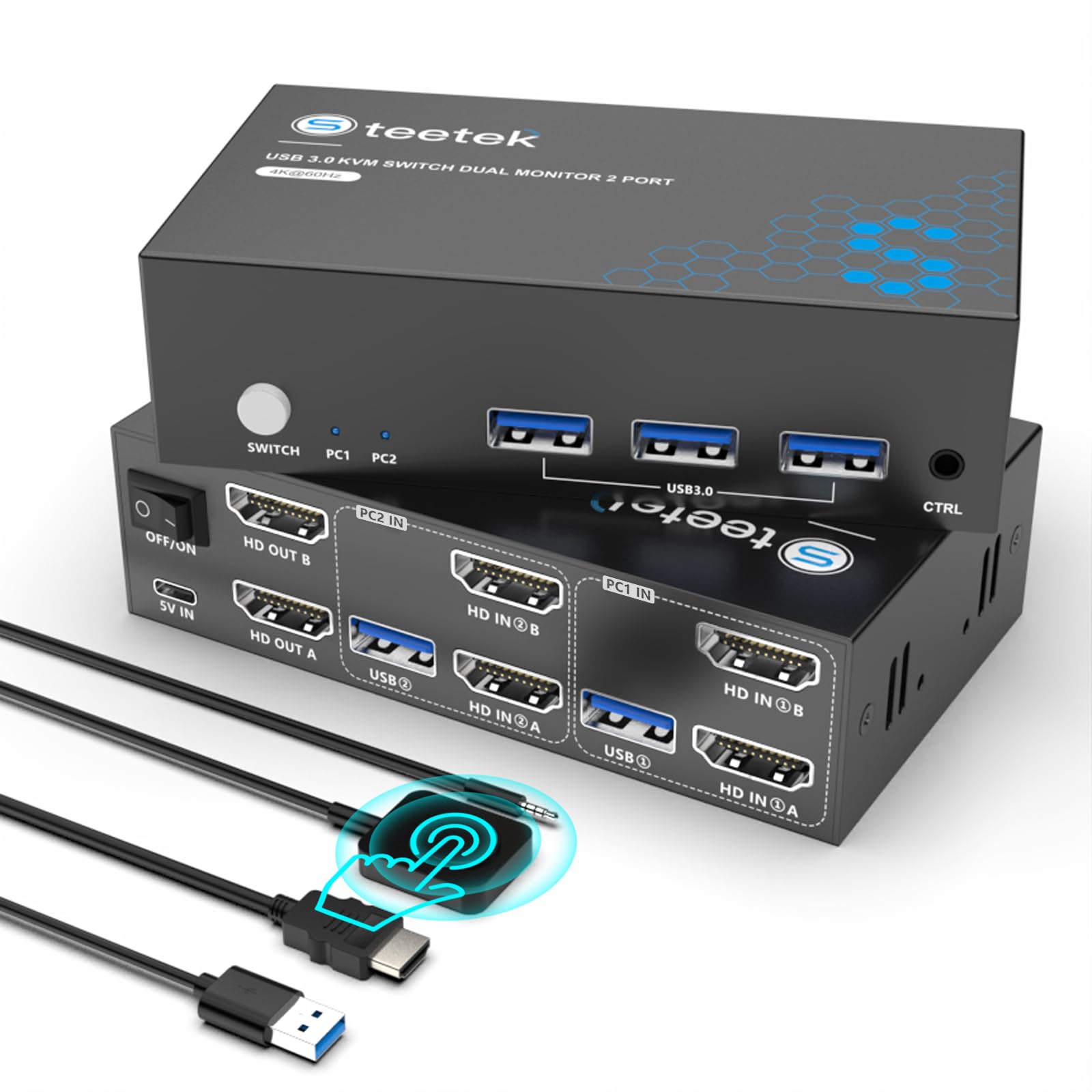 USB 3.0 HDMI KVM Switch 2 Monitors 2 Computers, 4K@60Hz KVM Switches ...