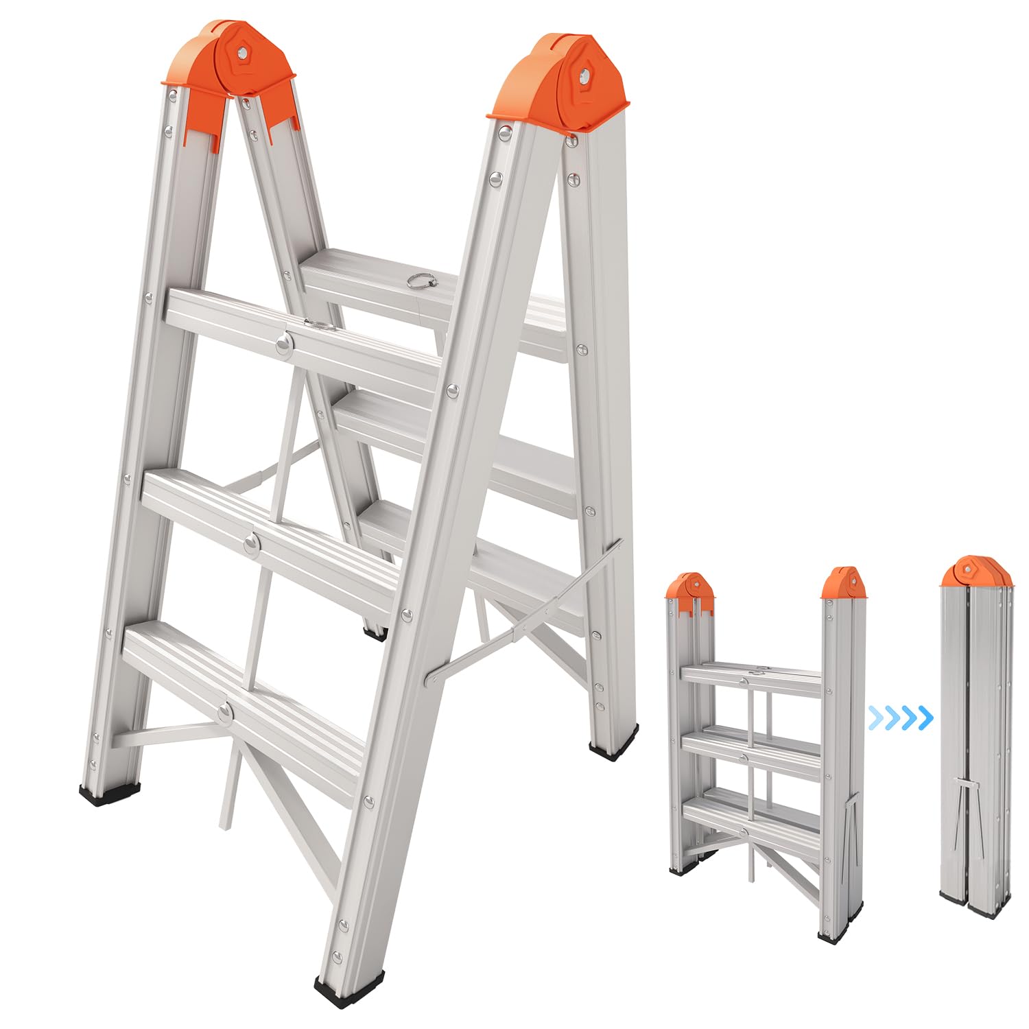 APARECIUM Aluminum Ladder, Foldable Twin Front Ladder, Collapsible A ...