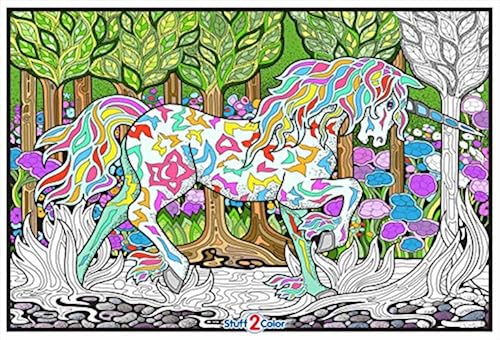 Stuff2Color Forest Unicorn - 22x32.5 Giant Line Art Coloring Poster ...