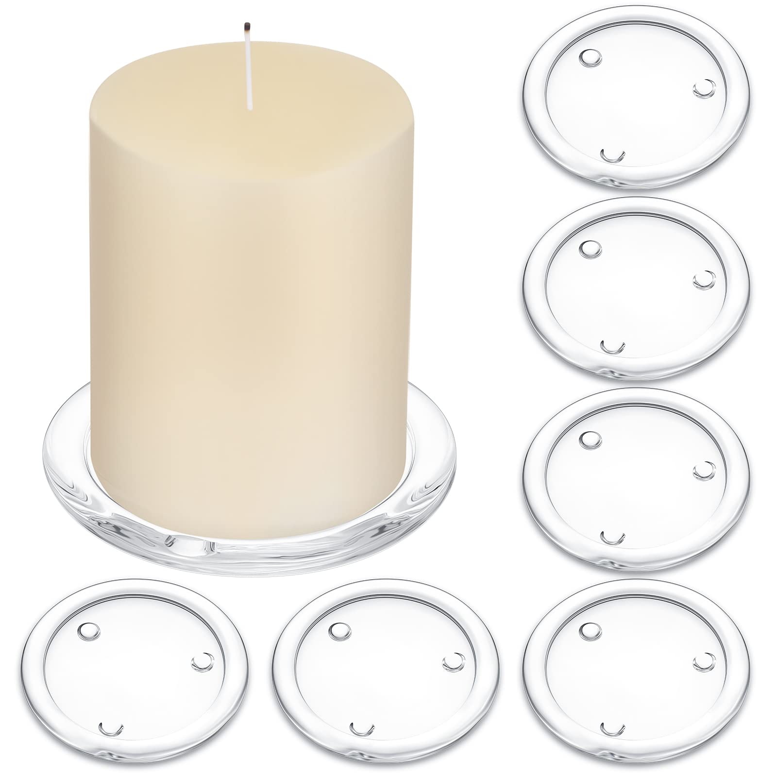 Patelai 12 Pieces Clear Glass Pillar Candle Holder Plates 4 Inch Round ...