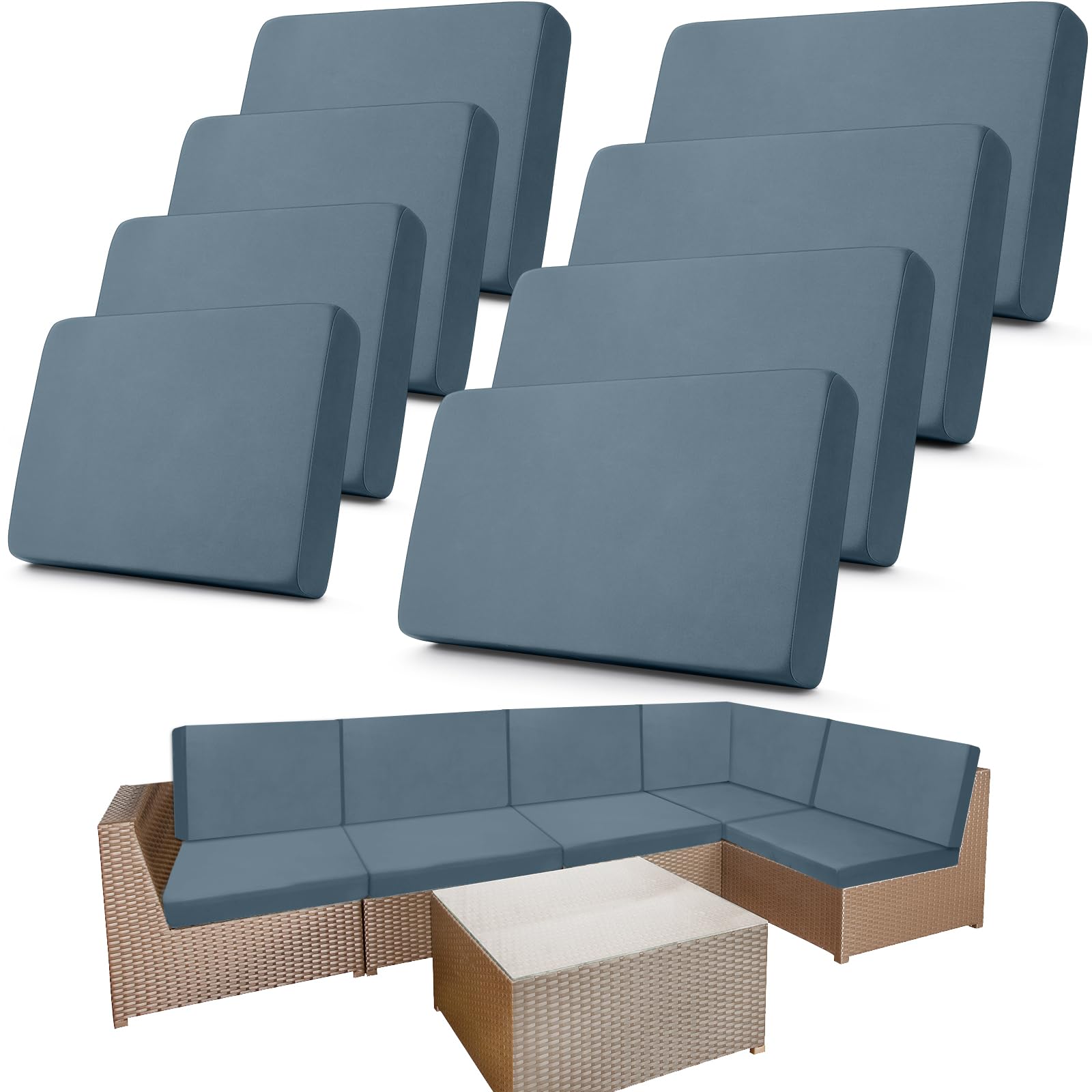 Newwiee 8 Pcs Stretch Patio Outdoor Cushion Covers Replacement for 4 ...