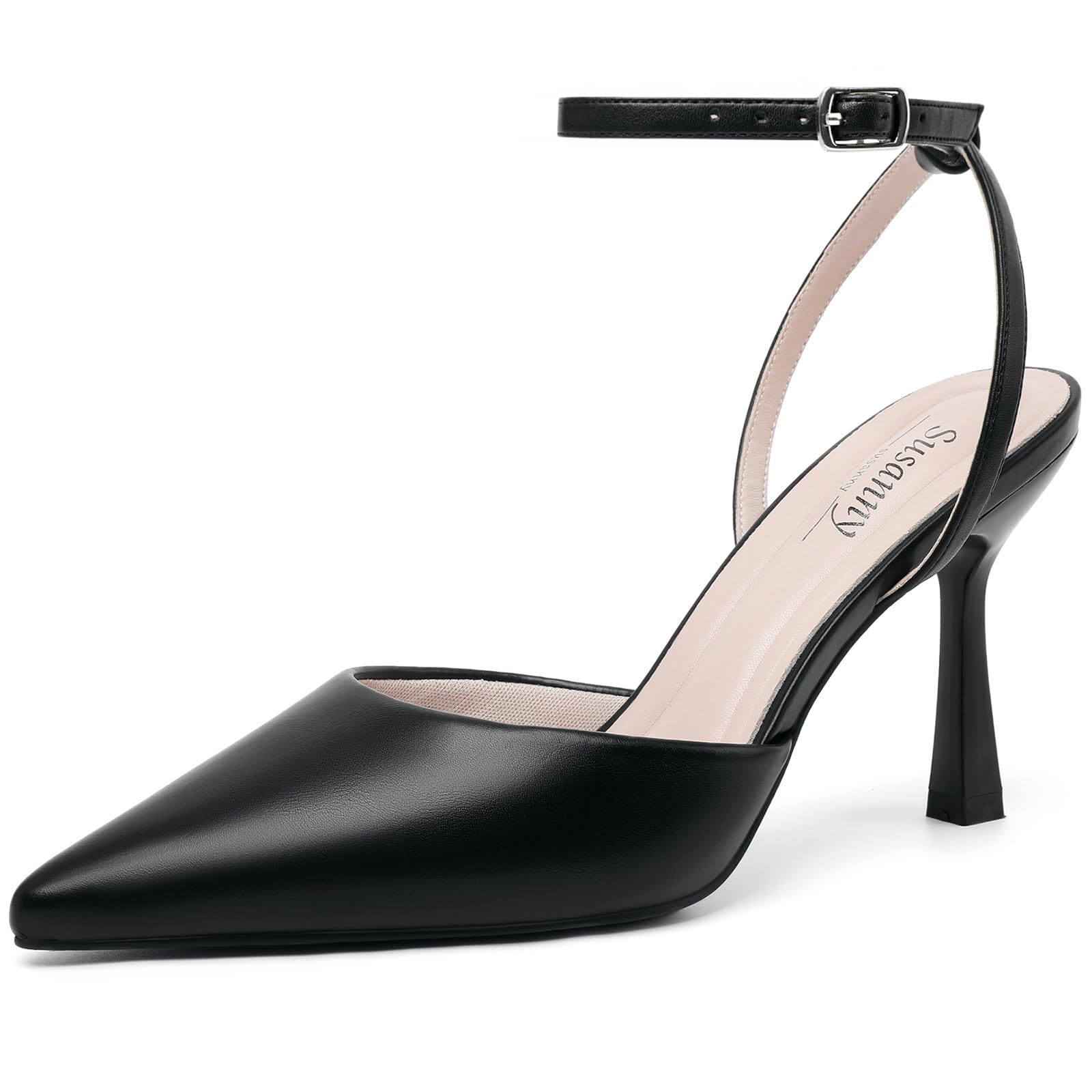 Susanny Black Heels for Women Stiletto Closed Pointed Toe Backless ...