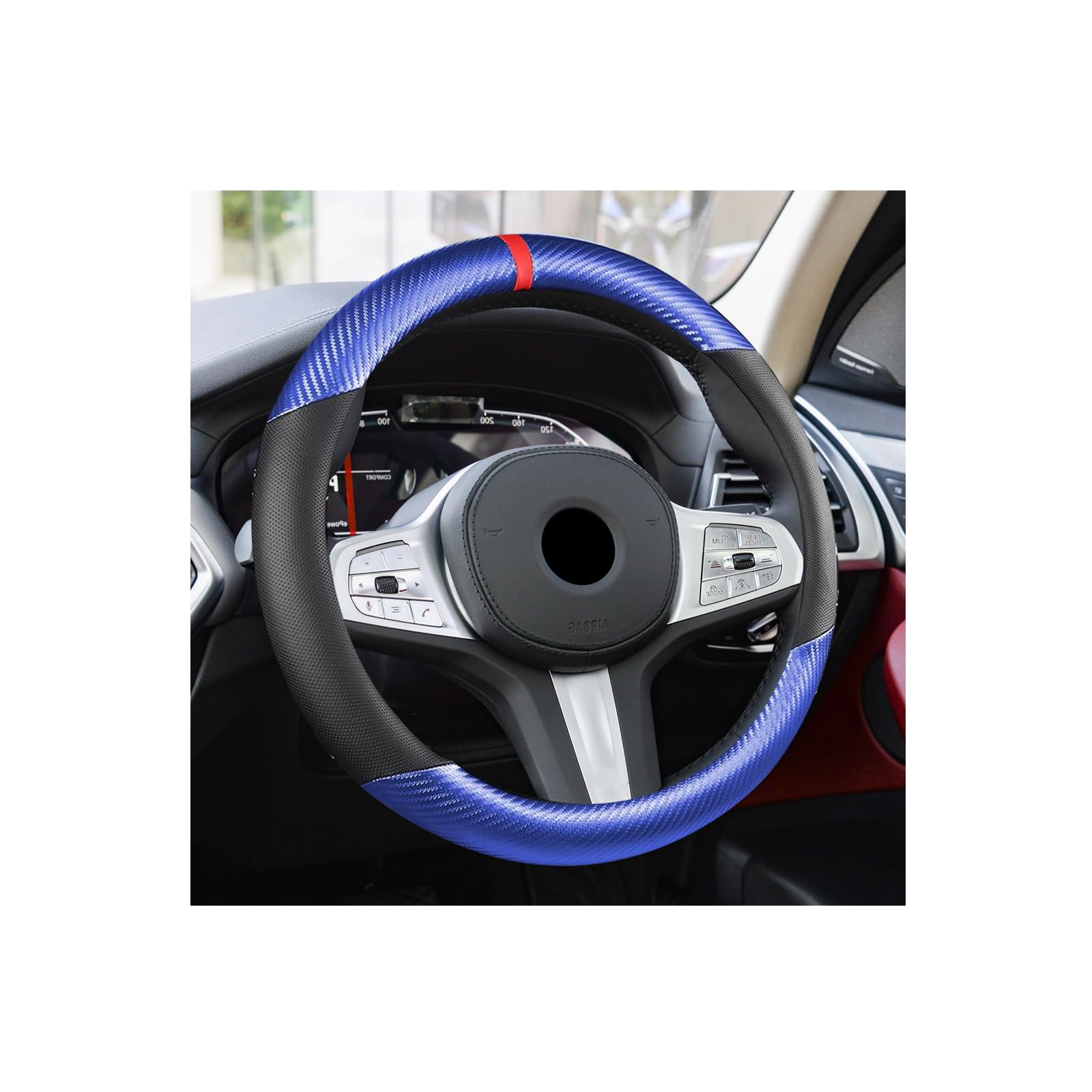 JAVMOO Car Steering Wheel Cover, Carbon Fibre Leather Steering Wheel ...