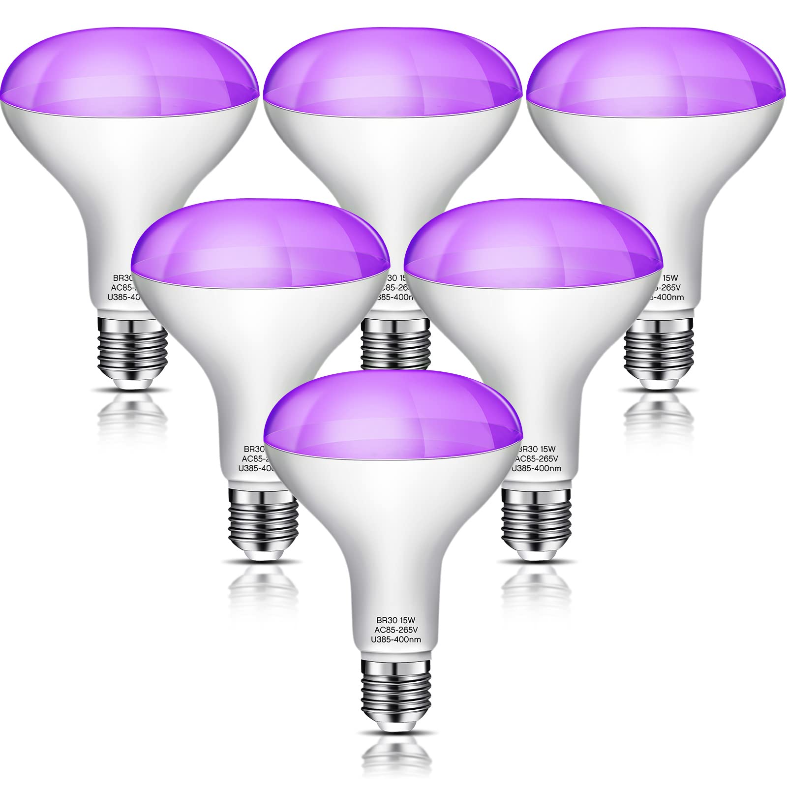 Qualirey 6 Pack Black Light Bulbs BR30 15W LED UV Blacklight Bulbs UVA ...
