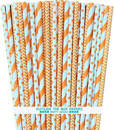 Paper Straws - Orange White - Stripe Chevron Polka Dot - 100 Pack price ...