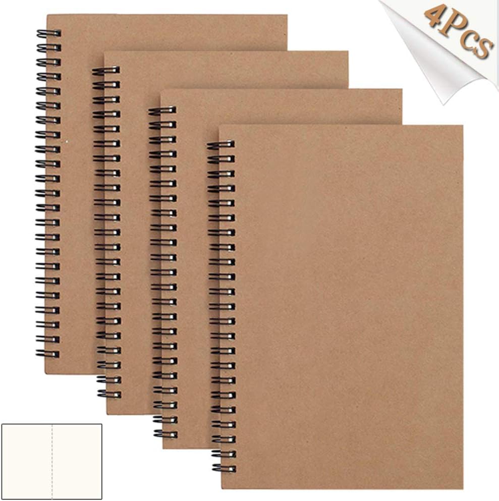4 Packs Spiral Notepad A5 Kraft Cover Notebooks Bulk Journals Blank 4-packs-spiral-notepad-a5-kraft-cover-notebooks-bulk-journals-blank