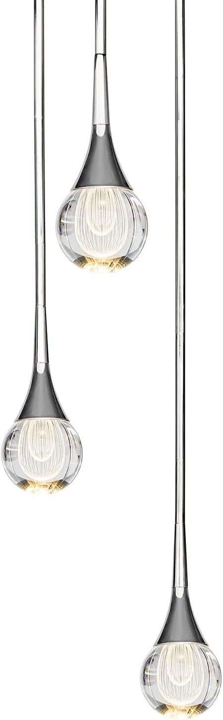 MOTINI Crystal Pendant Lighting 3-Light LED 8W, Luxury Teardrop Clear ...