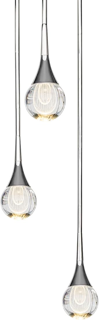 MOTINI Crystal Pendant Lighting 3-Light LED 8W, Luxury Teardrop Clear ...