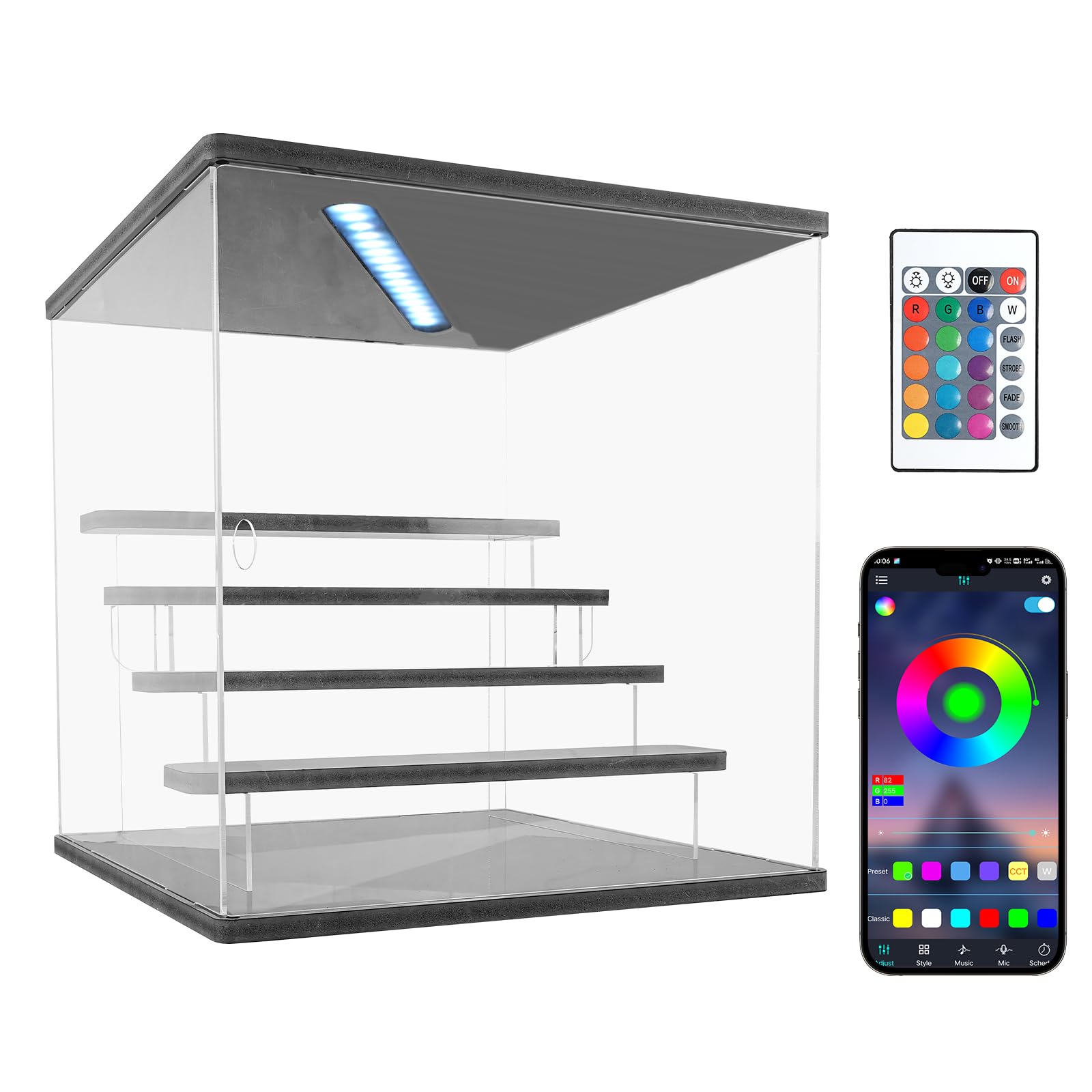 Clear Acrylic Display Case Stand with Led Light, Bluetooth RGB Lighting ...