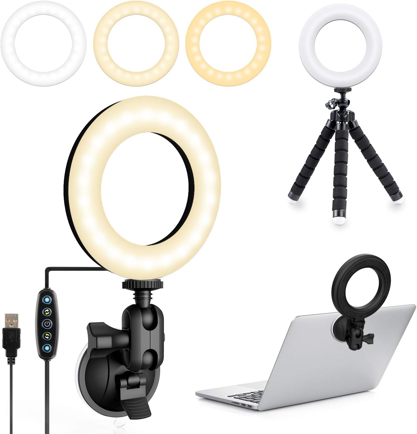 UooEA Video Conference Lighting, Compact Webcam Ring Light with Tripod ...