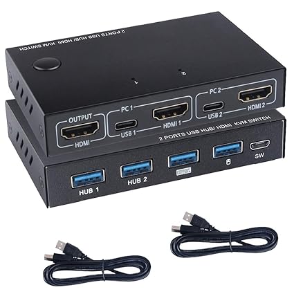 Amazon.co.jp： ES-Tune KVM切替器 2入力1出力 HDMIモニター USB切替器 2入力4出力 USBハブ 手動式 電源 ...