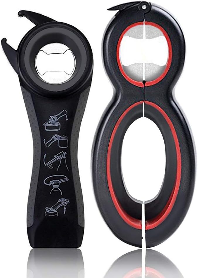 Multi Bottle Opener,Multi-Function Bottle Can and Jar Grip Opener, 5-in ...