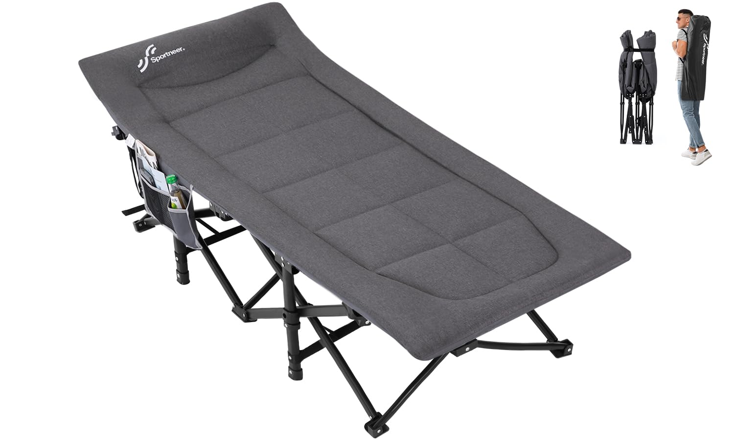 Sportneer Camping Cots for Adults, Sleeping Cot with Cushion Max Load ...