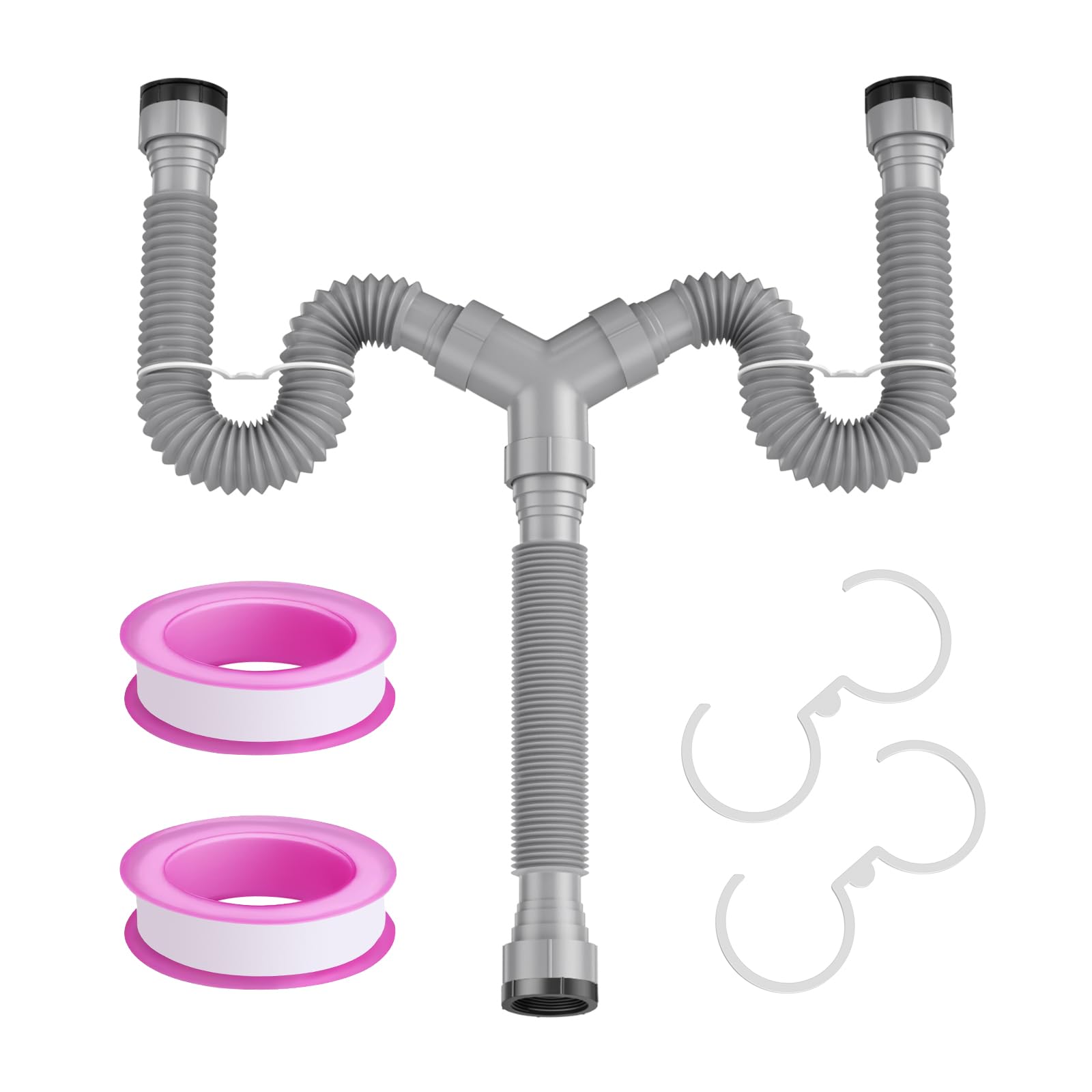 Oblectatio Double Sink Drain Pipe Kit - Expandable Flexible P-Trap for 1 1/2" or 1 1/4" Drains ...