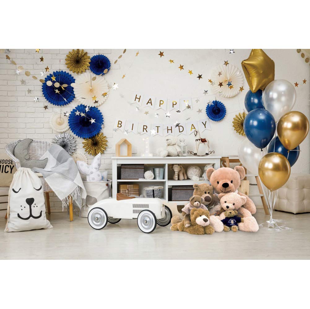 DASHAN 6.5x5ft Polyester Happy Birthday Backdrop Bear Cake Smash ...