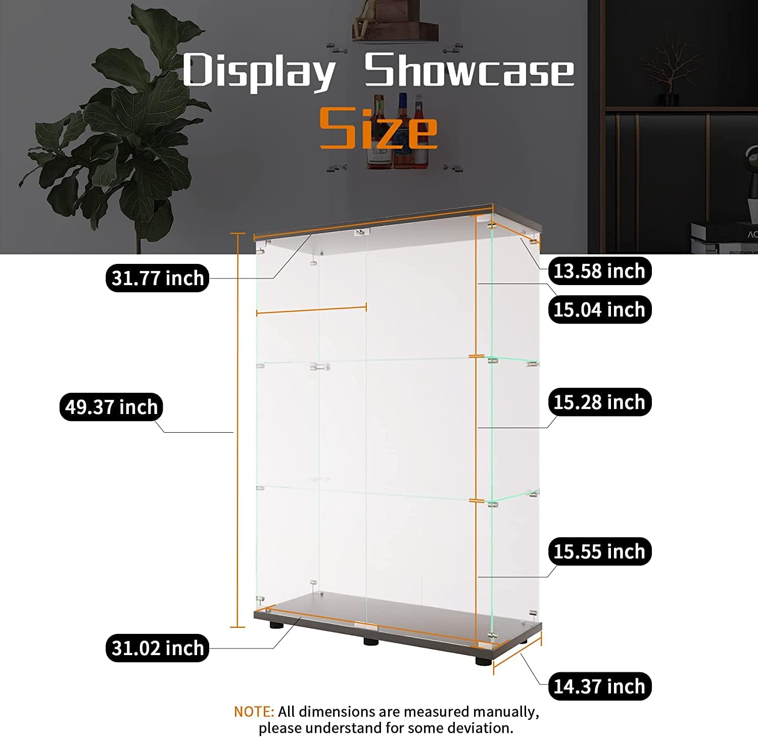 Beauty4U 2-Door Glass Display Cabinet, Black Curio Cabinets For Living Room, Bedroom, Office ...