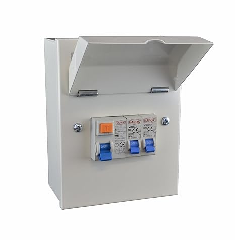 Metal Garage Consumer Unit Fitted with 63a RCD and 2 MCBs (6a+32a ...