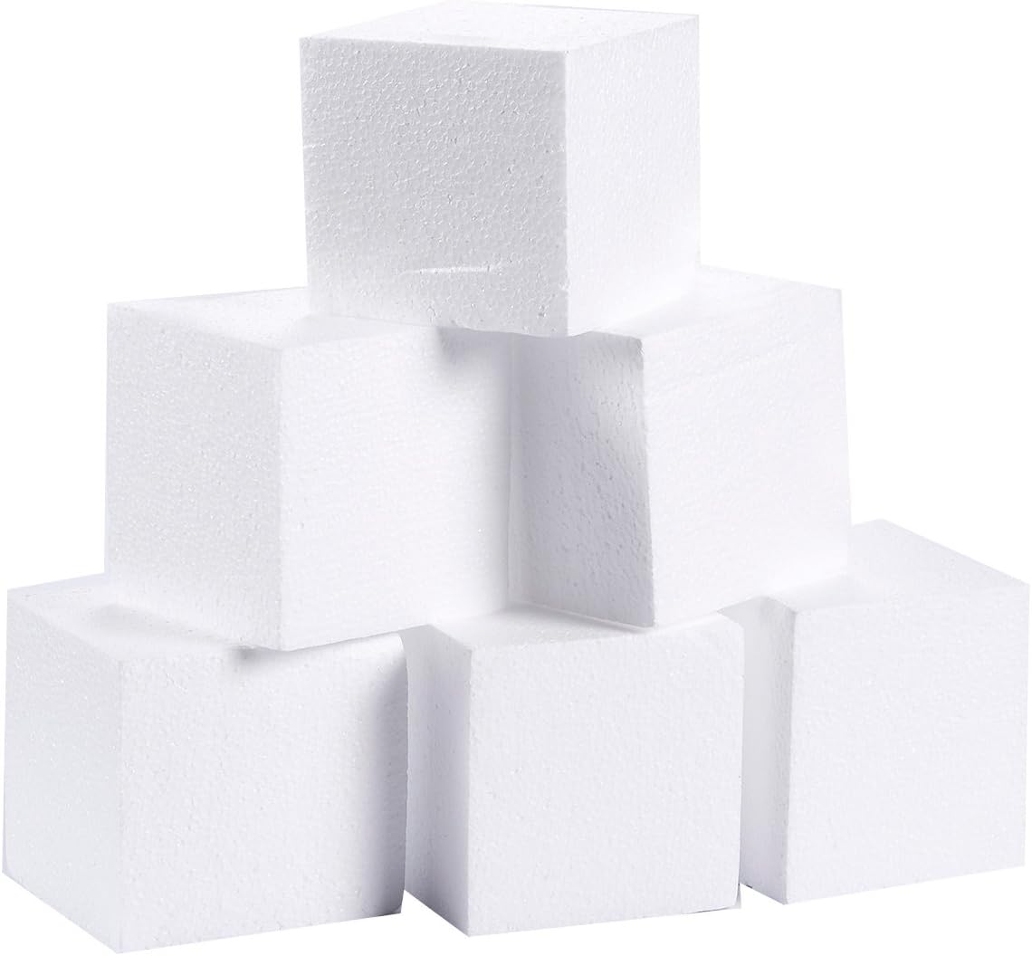 Craft Foam Cube - 6-Pack Square Polystyrene Foam Block Foam Brick for ...