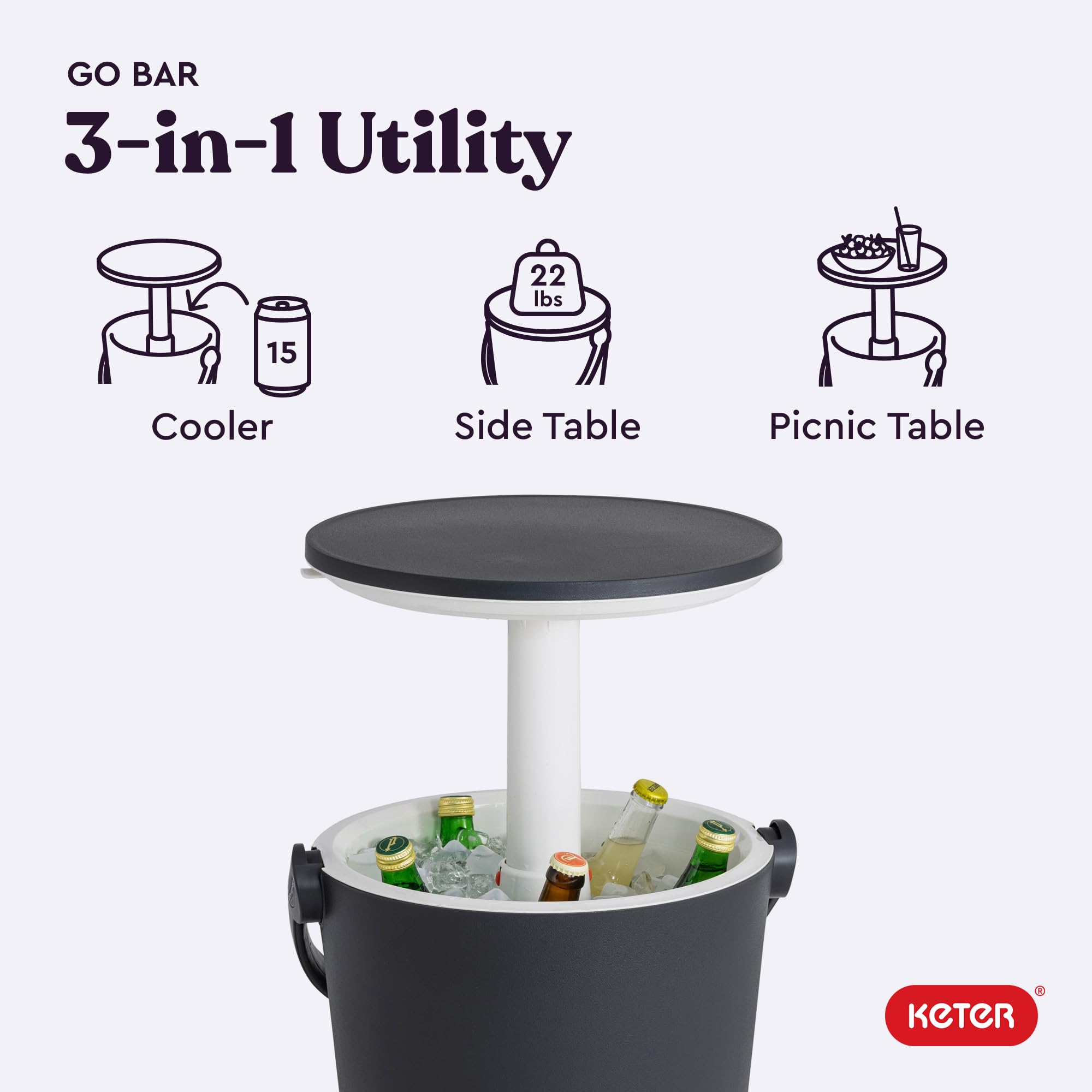 Keter Go Bar 4.2 Gallon Portable Beer And Wine Cooler With Handle And ...