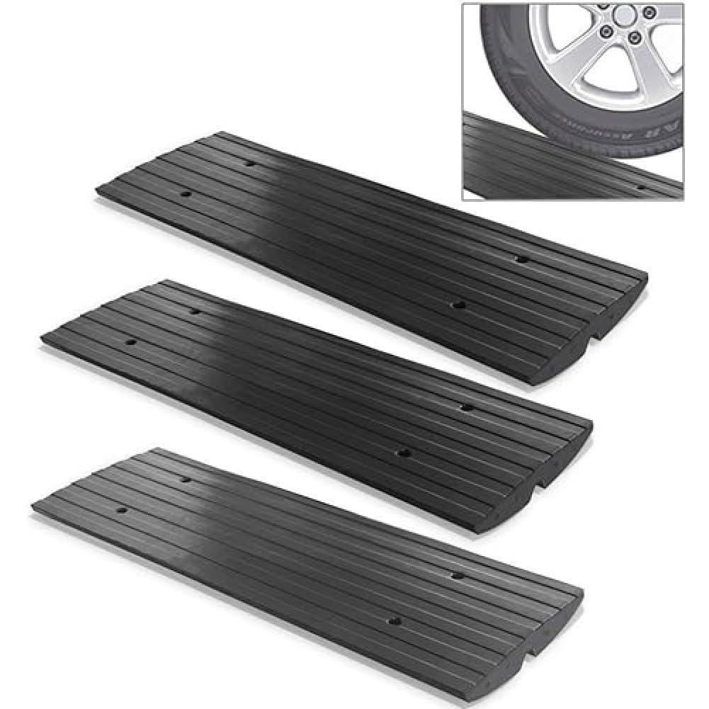 Pyle Car Driveway Adjustable Curb Ramps - 3 Pack Heavy Duty Rubber ...