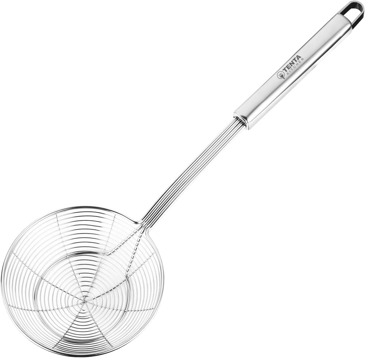Tenta Kitchen Stainless Steel Wire Strainer, Bamboo Handle (Strainer, 5 ...