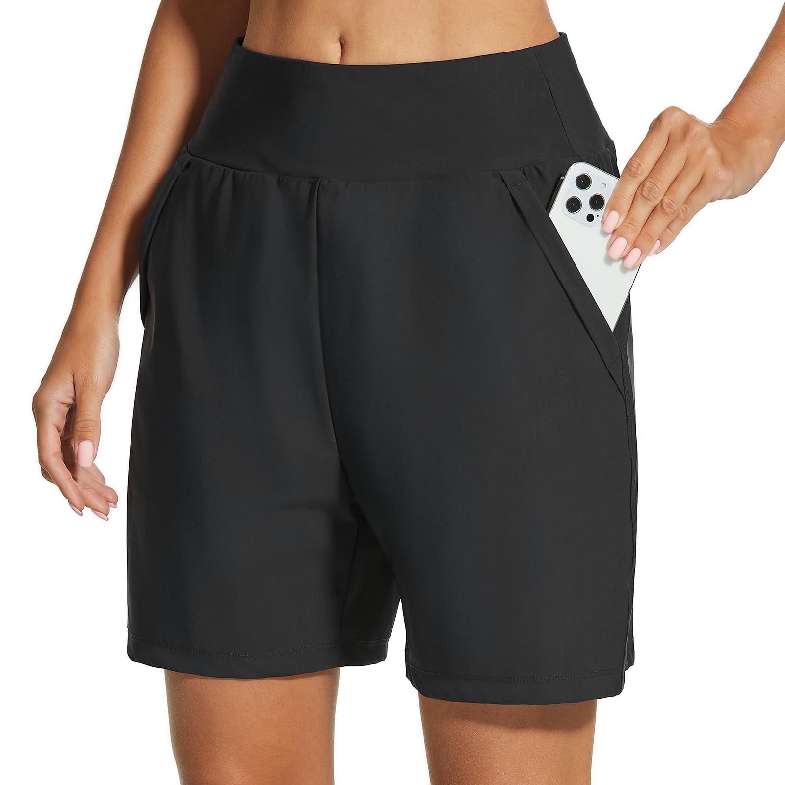 HODOSPORTS Women's 5" Athletic Running Shorts High Waisted Workout Hiking Shorts with Liner ...