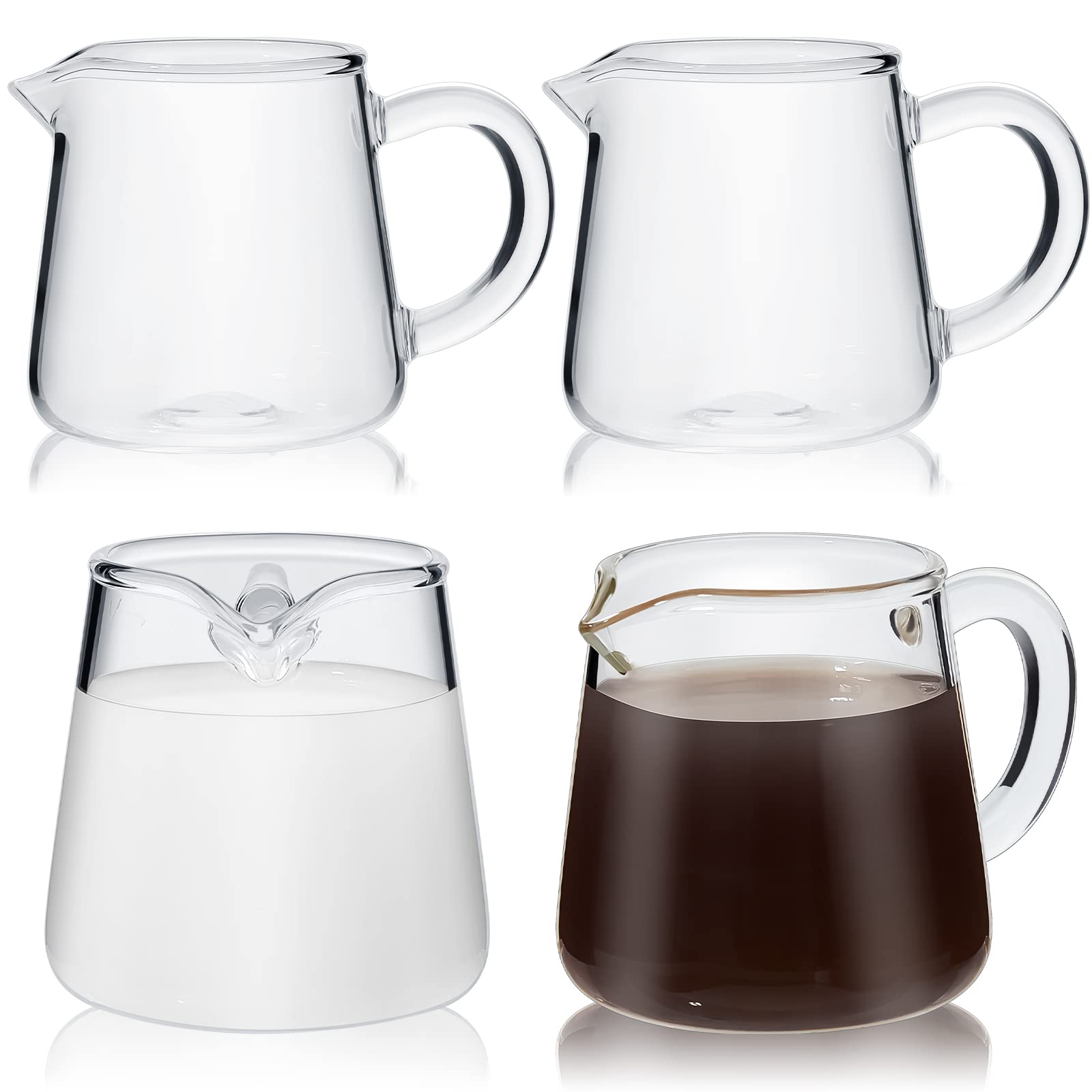 Leinuosen 4 Pcs Small Glass Creamer Pitcher Set Transparent Mini Poured ...