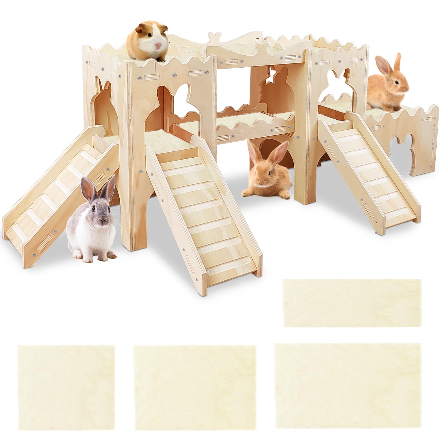 Extra Large Wooden Rabbit Castle Hideaway Tunnel and Bed Small Animal ...