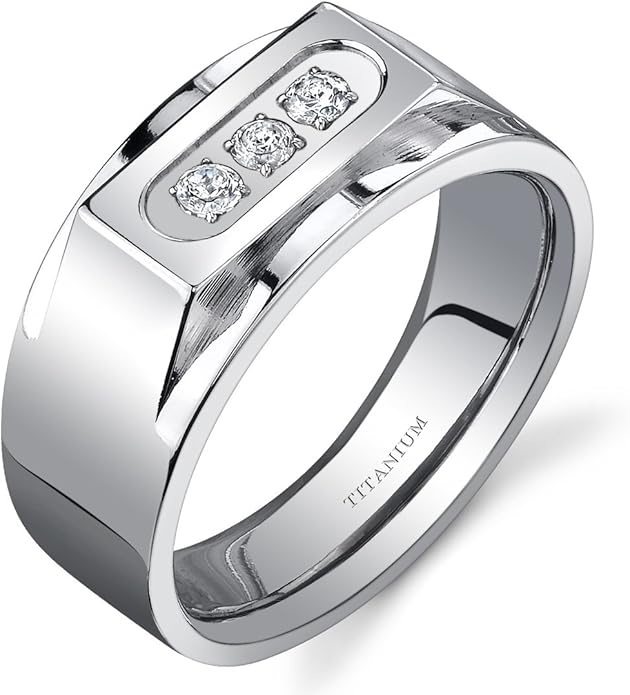 Revoni Bold Mens Titanium 3 Stone 10 mm Ring Available Size Z,: Revoni ...