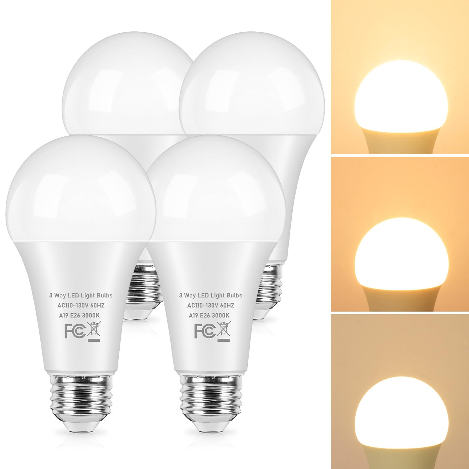 TOBUSA 3 Way Light Bulbs 50 100 150 Watt Equivalent Warm White, 4-Pack ...