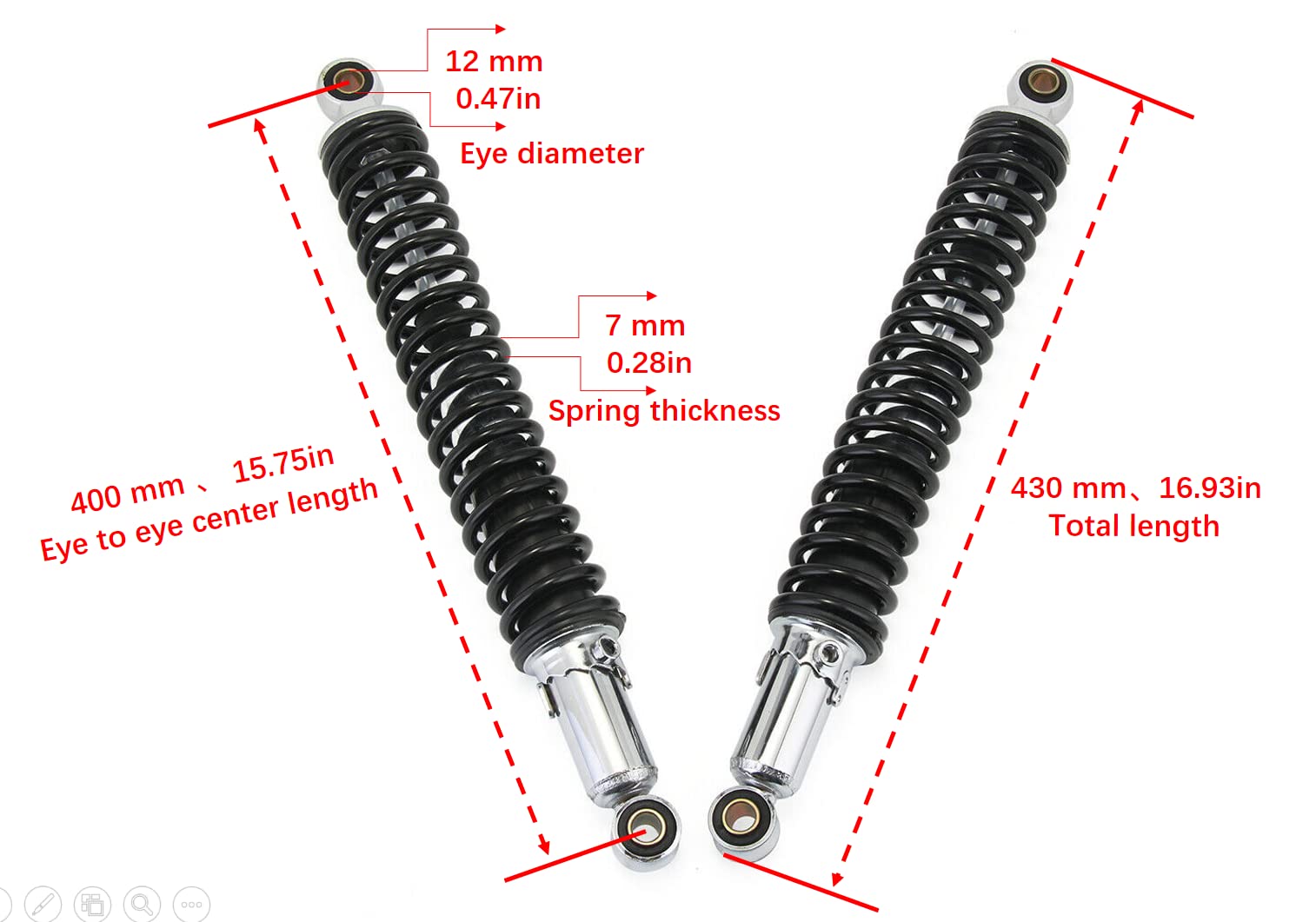 Mua 400mm 15.75 inch 7mm Spring Universal Motorcycle Air Shock Absorber ...