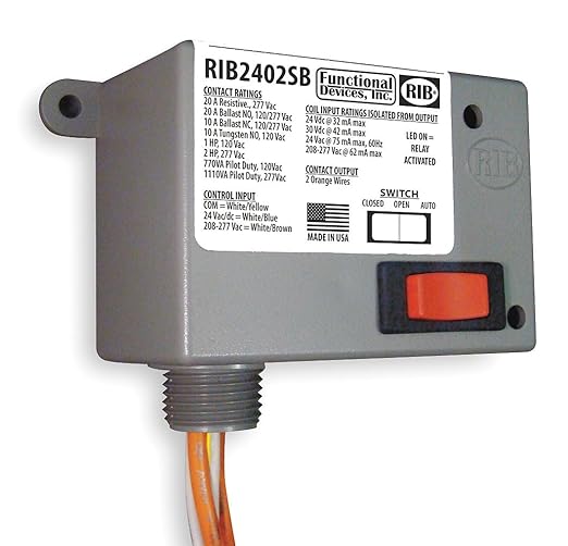 RIB RIB2402SB Control Relay, 208/277VAC, 24V, SPST, Enclosed ...