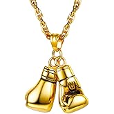 Golden Boxing Glove Necklace Pendant: Men Women 22 Inch Stainless Steel ...