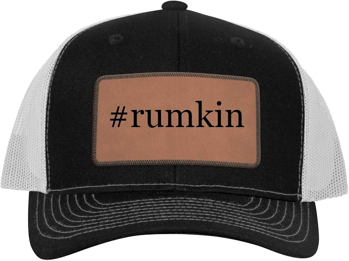 #Rumkin - Hashtag Leather Dark Brown Patch Engraved Trucker Hat, Black ...