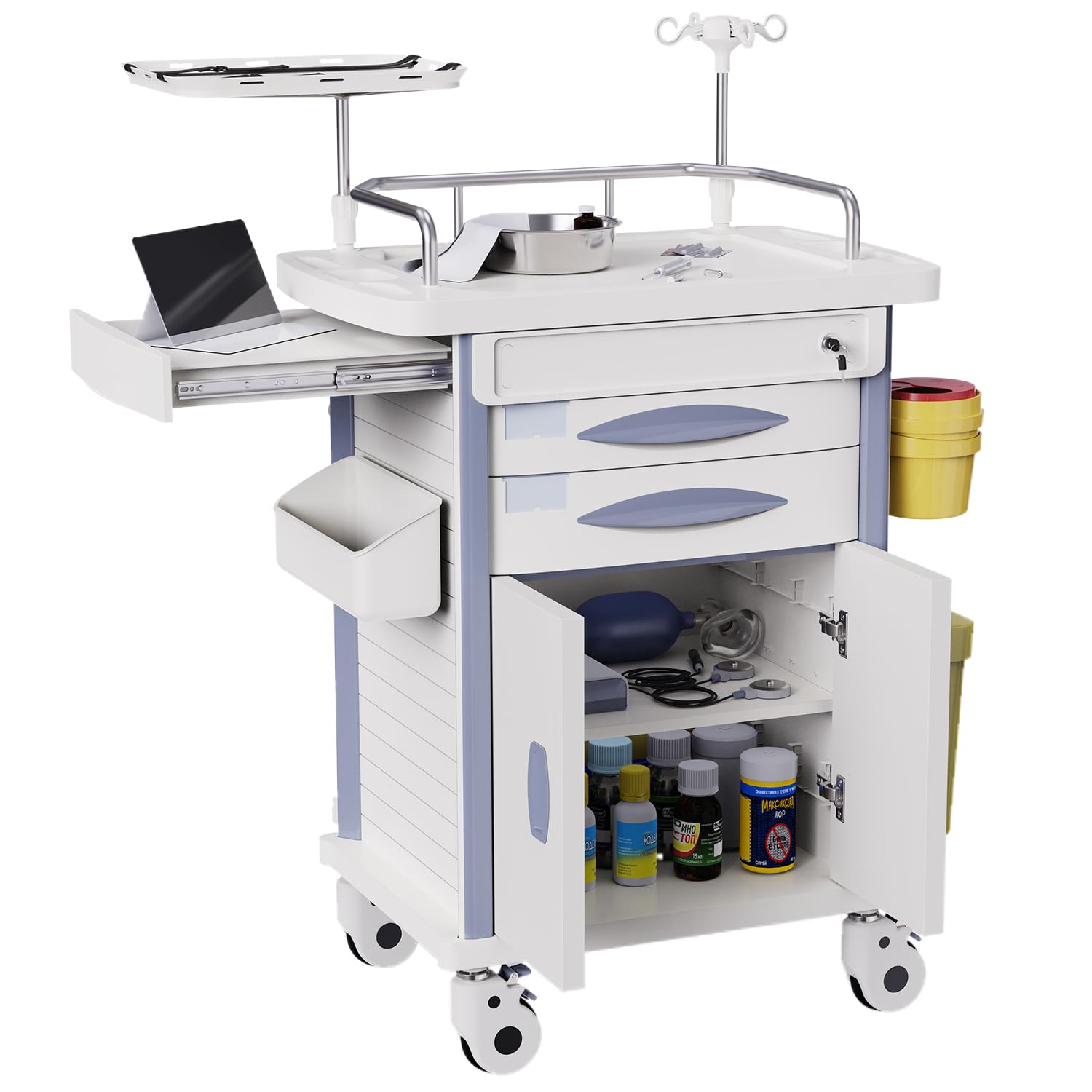 OLERN 29.5" Width Medical Rolling Crash Cart with Accessories-CPR Board ...