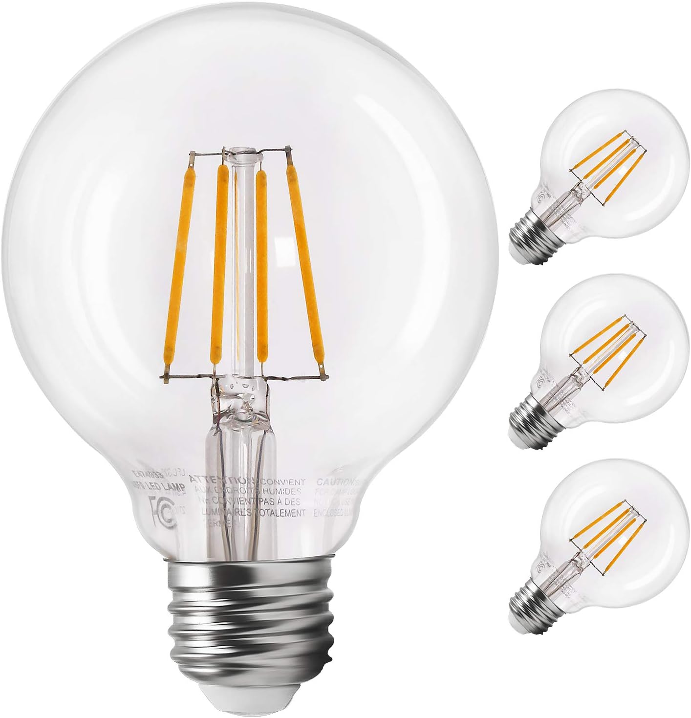 TORCHSTAR G25 LED Globe Filament Light Bulb, Dimmable Edison Vintage ...