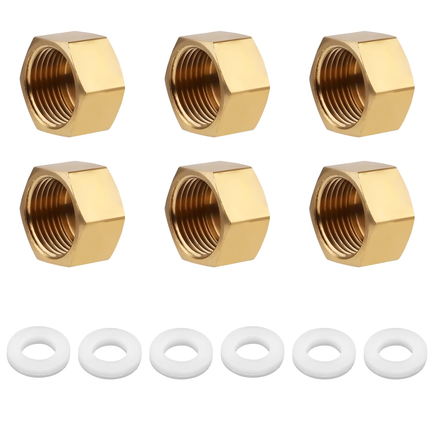 6pcs 3/8 NPT Brass Pipe Cap, 5/8" ID Brass Compression Cap Fittings ...