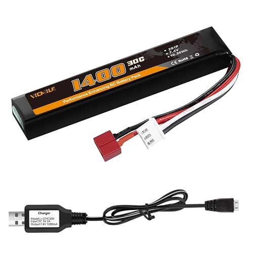 VICMILE Airsoft Battery 7.4V 1400mAh Lipo Battery with Deans T Plug 30C ...