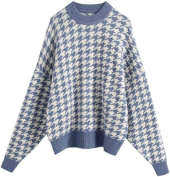 N\P Women Vintage Houndstooth Pattern Pullovers Knitting Sweater Ladies ...
