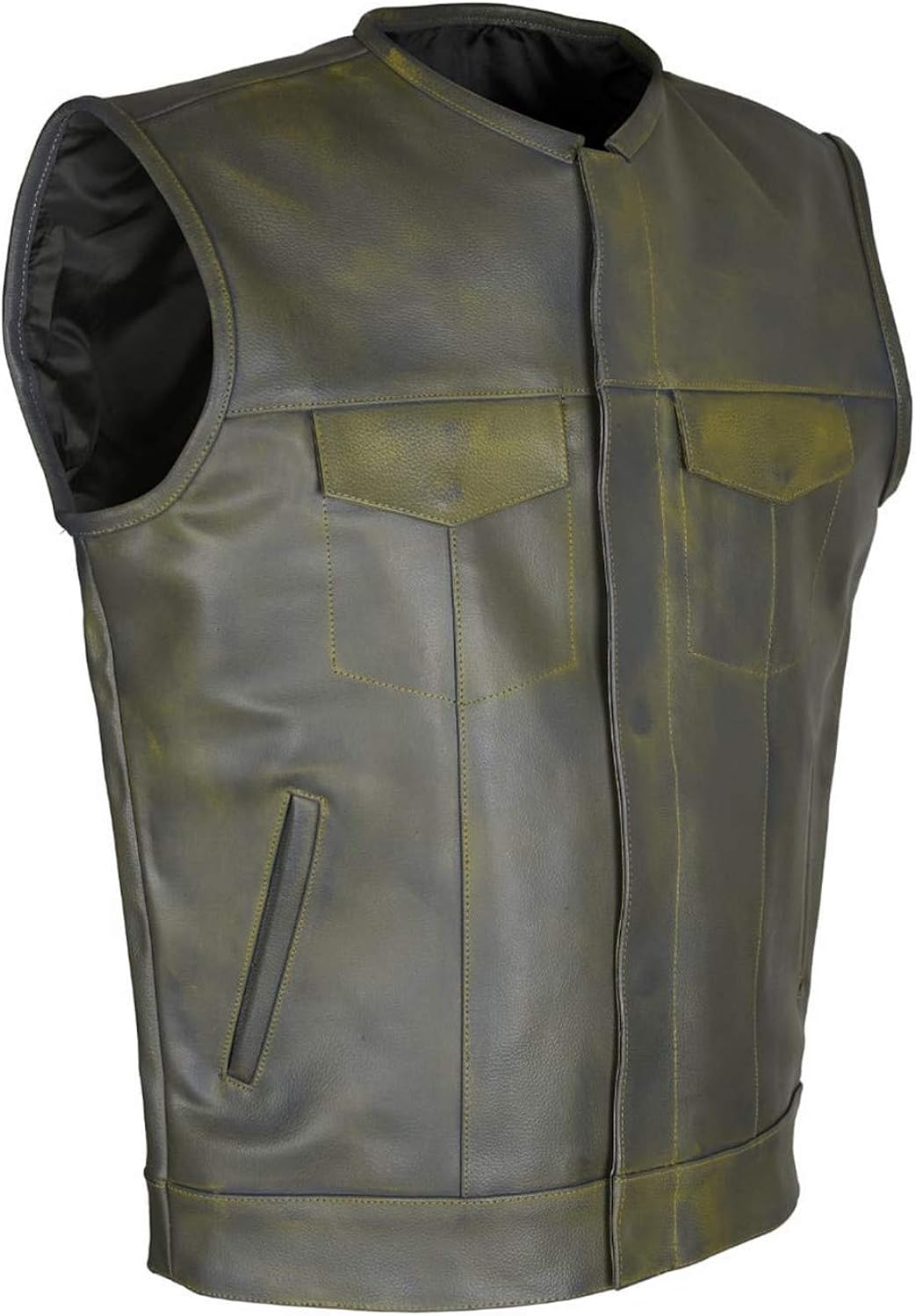 Men`s Motorcycle Biker Commando Green Vest Genuine Cowhide Leather ...