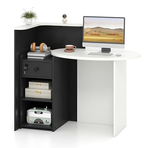 Tangkula Reception Desk, Front Counter Desk with Lockable Drawer ...